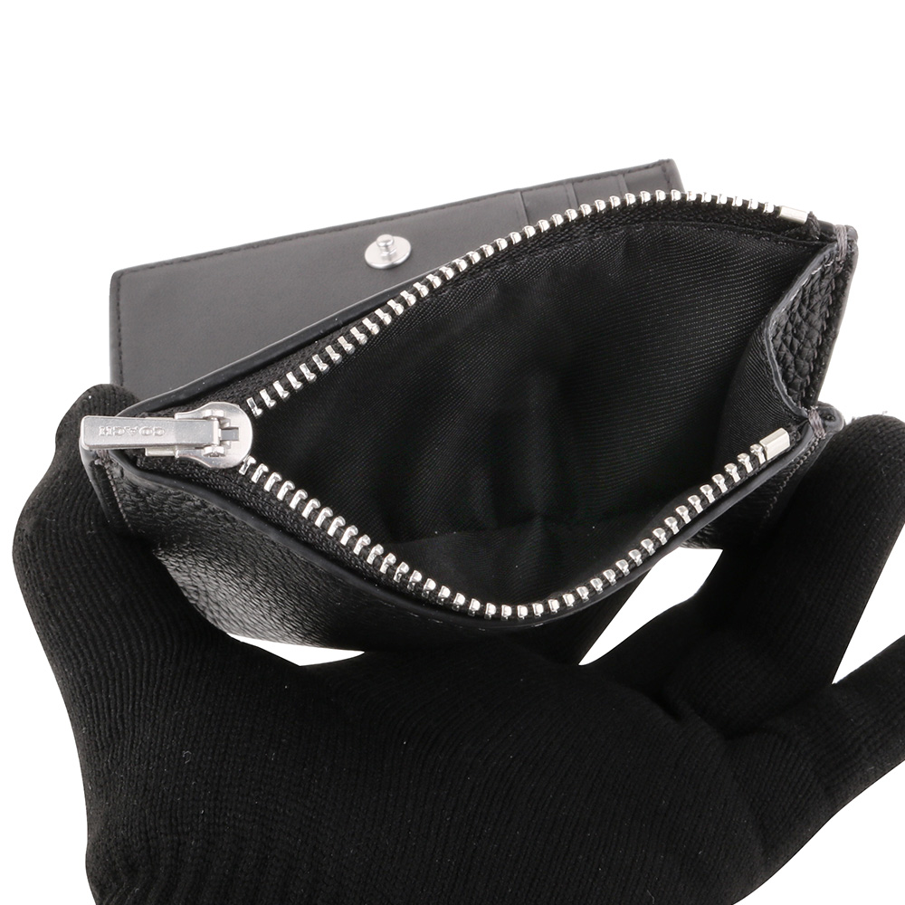 銀馬車荔枝紋皮革暗釦對開短夾_黑色 - belief國際精品選物店